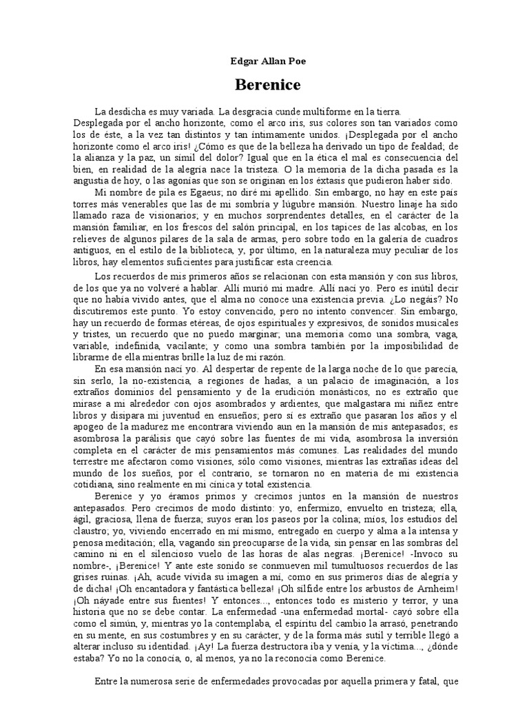 Cuento Berenice | Descargar gratis PDF | Mente