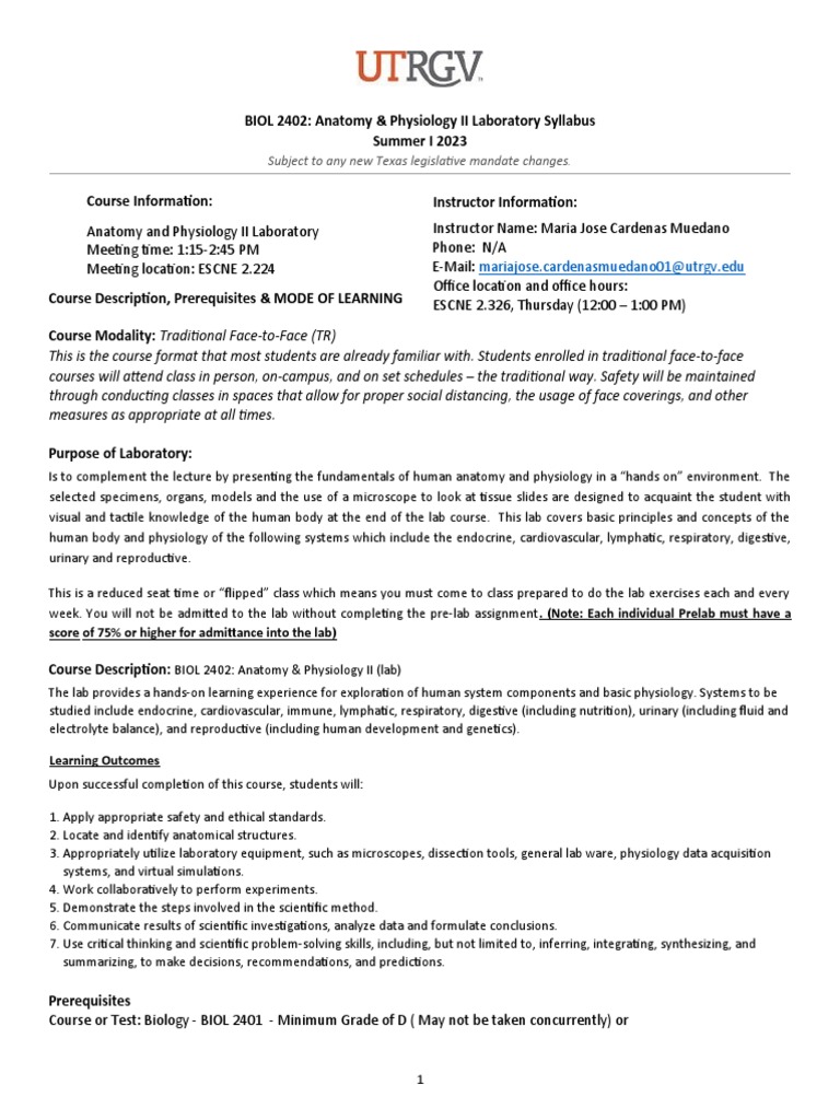2402 A - Lab Syllabus - Summer I 2023 | Download Free PDF | Academic Integrity | Science