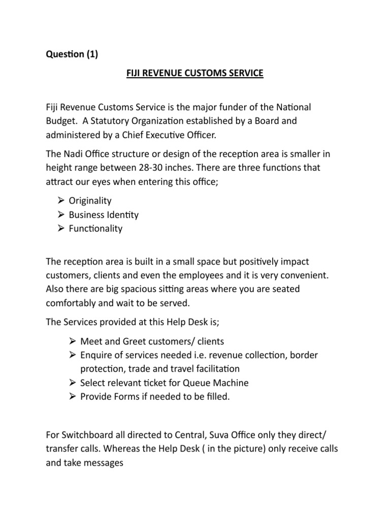 Question (1) Fiji Revenue Customs Service | PDF | Fiji