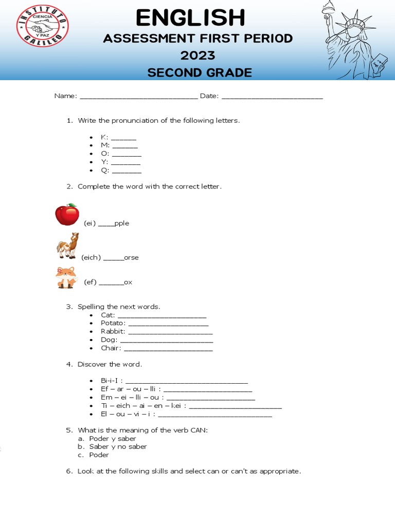Assessment First Period Second Grade | PDF