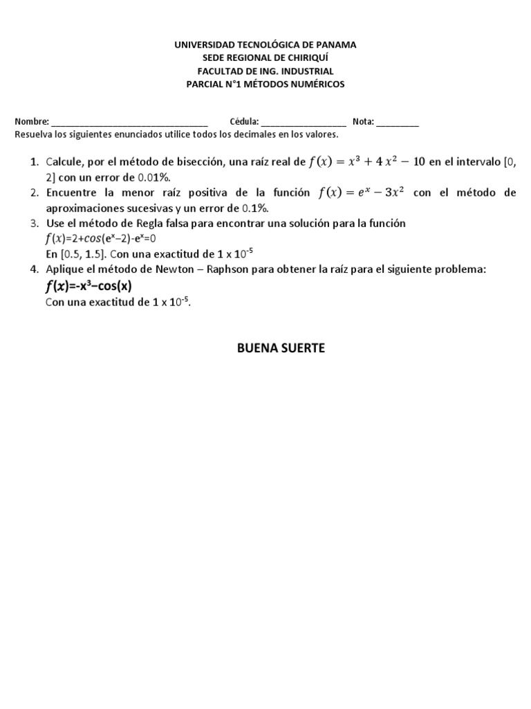 Examen de Métodos Numéricos | PDF