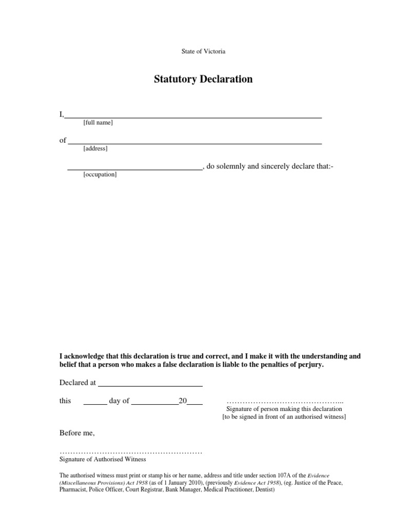 Statutory Declaration Form 2010 | PDF | Politics | Law