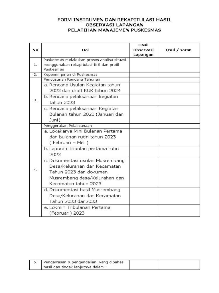 Form Instrumen Observasi PKL MP | PDF