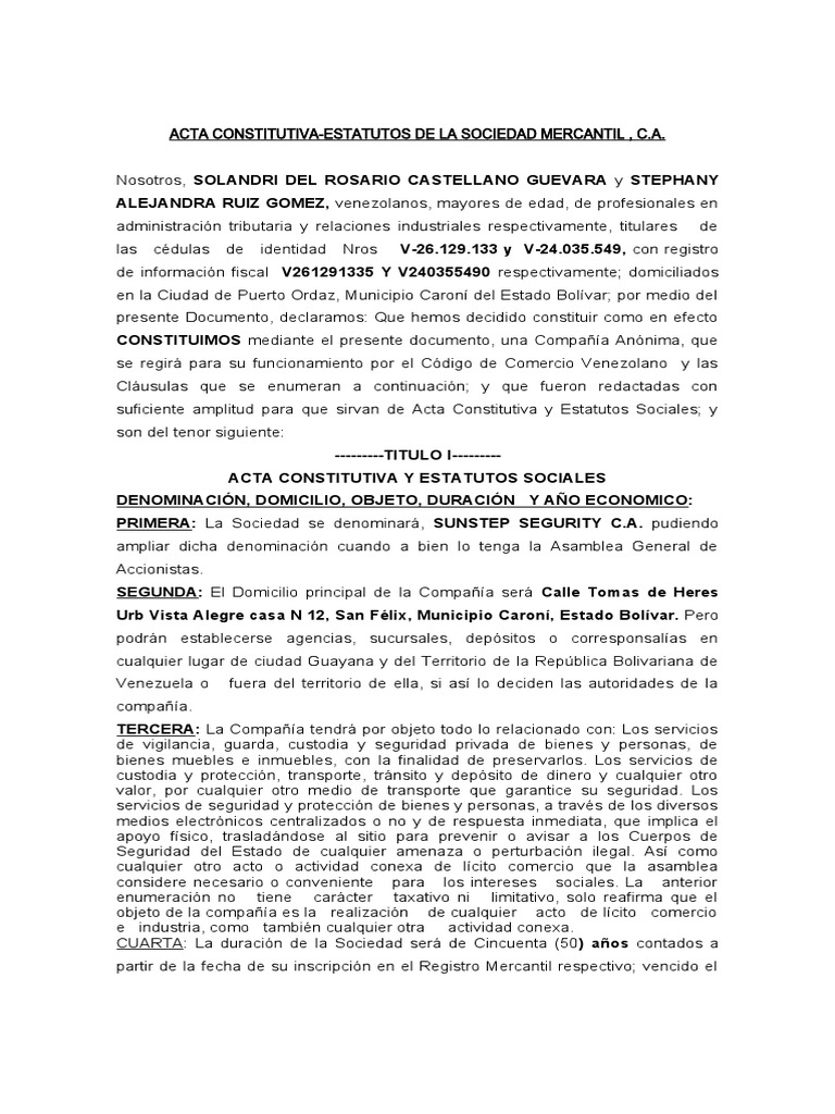 Acta Constitutiva Inversiones Angibeth A C.A | PDF | Dividendo | Venezuela