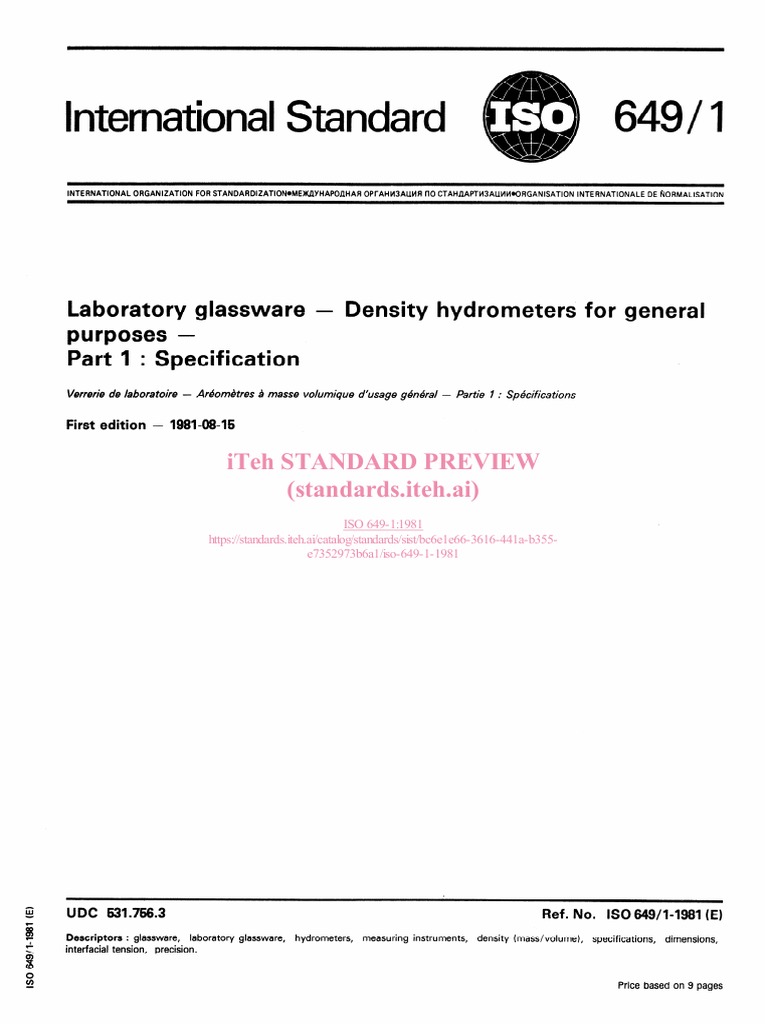 Iso 649 1 1981 | Descargar gratis PDF | Density | International Organization For Standardization