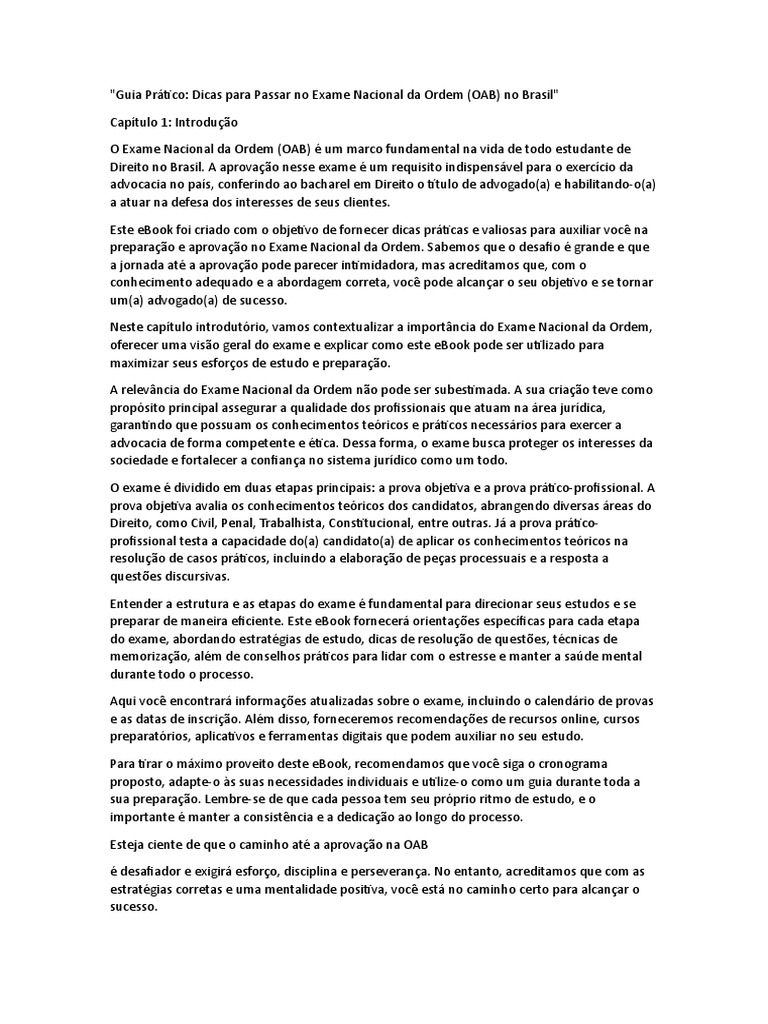 Guia Prático Dicas para Passar No Exame Nacional Da Ordem (OAB) No ... Guia Prático Dicas para Passar No Exame Nacional Da Ordem (OAB) No ...