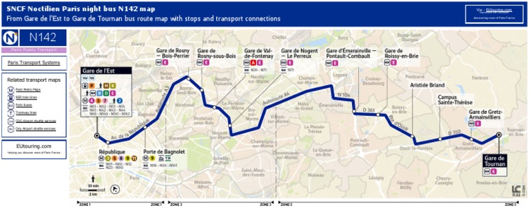 Paris Night Bus n142 Map HQ Via Eutouring | PDF