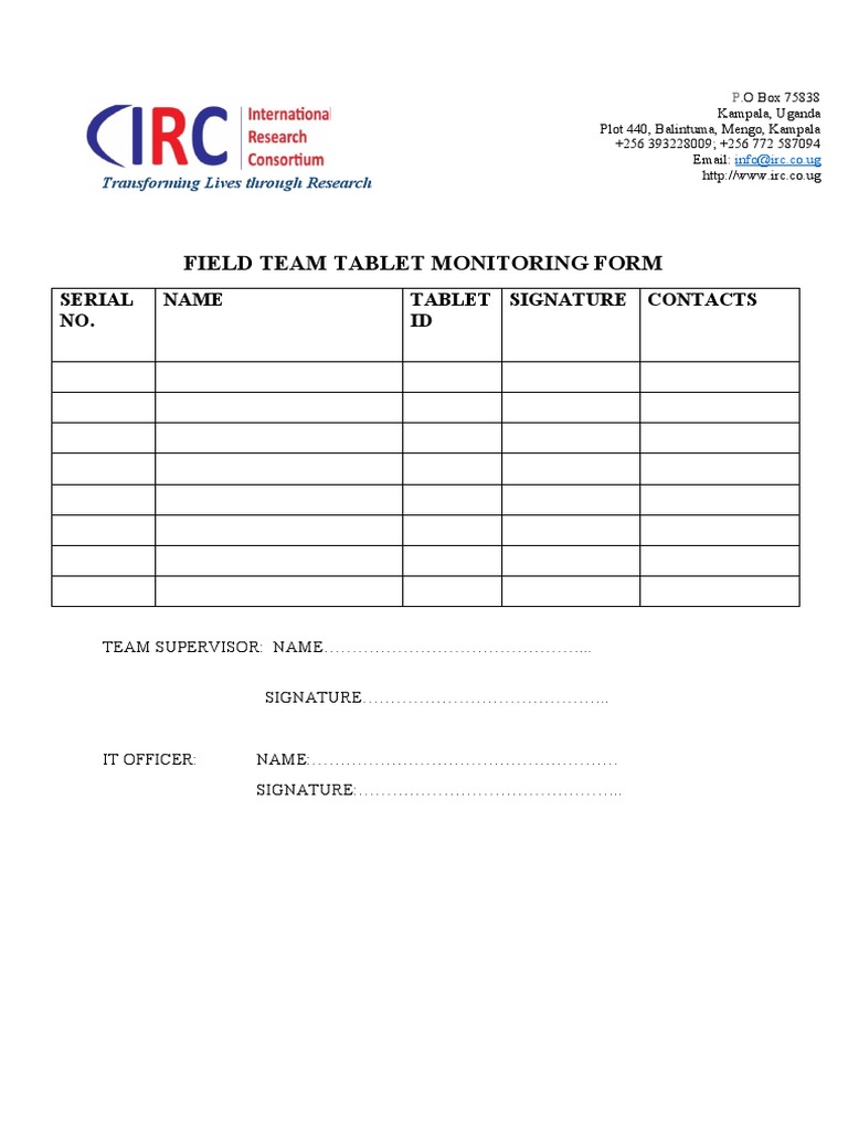 Field Team Monitoring Form - FTF | PDF
