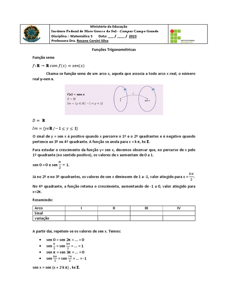 Função Seno, Cosseno e Tangente Com Exercicios | PDF | Função ... Função Seno, Cosseno e Tangente Com Exercicios | PDF | Função ...