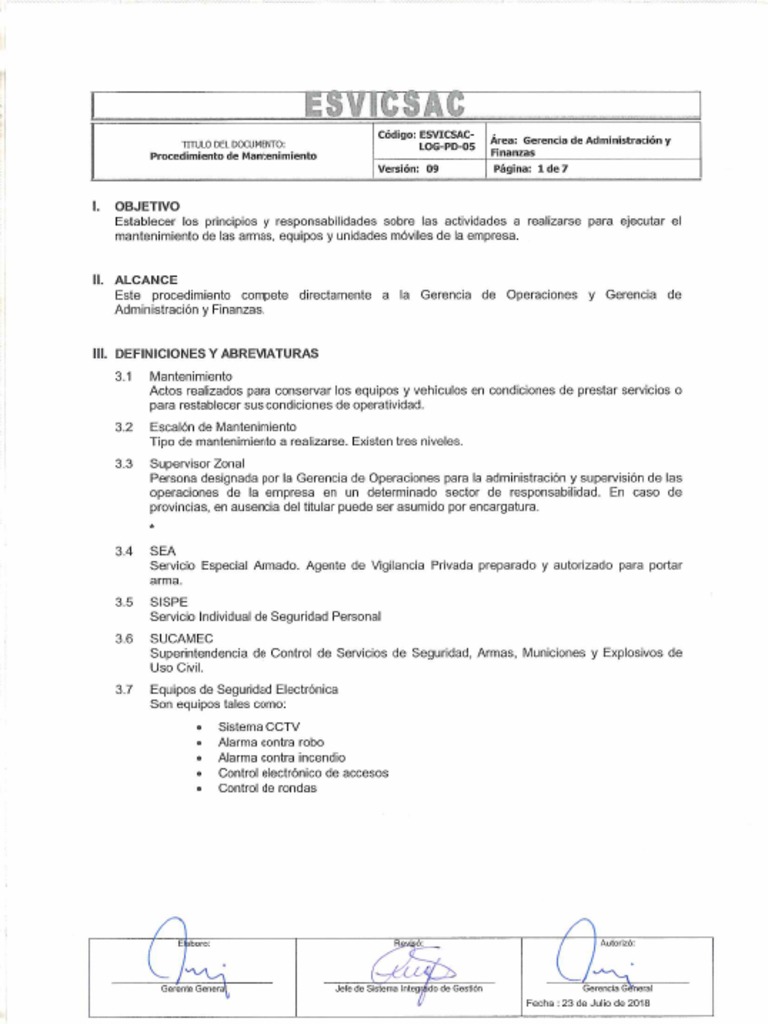 LOG-PD05 Procedimiento de Mantenimiento V09 | PDF