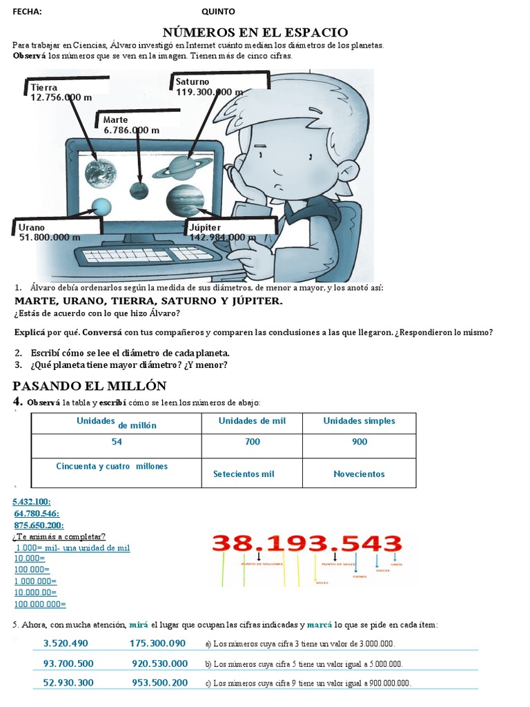 Quinto Matematica Sistema de Numeraci (On | PDF | Astronomía | Planetas Del Sistema Solar