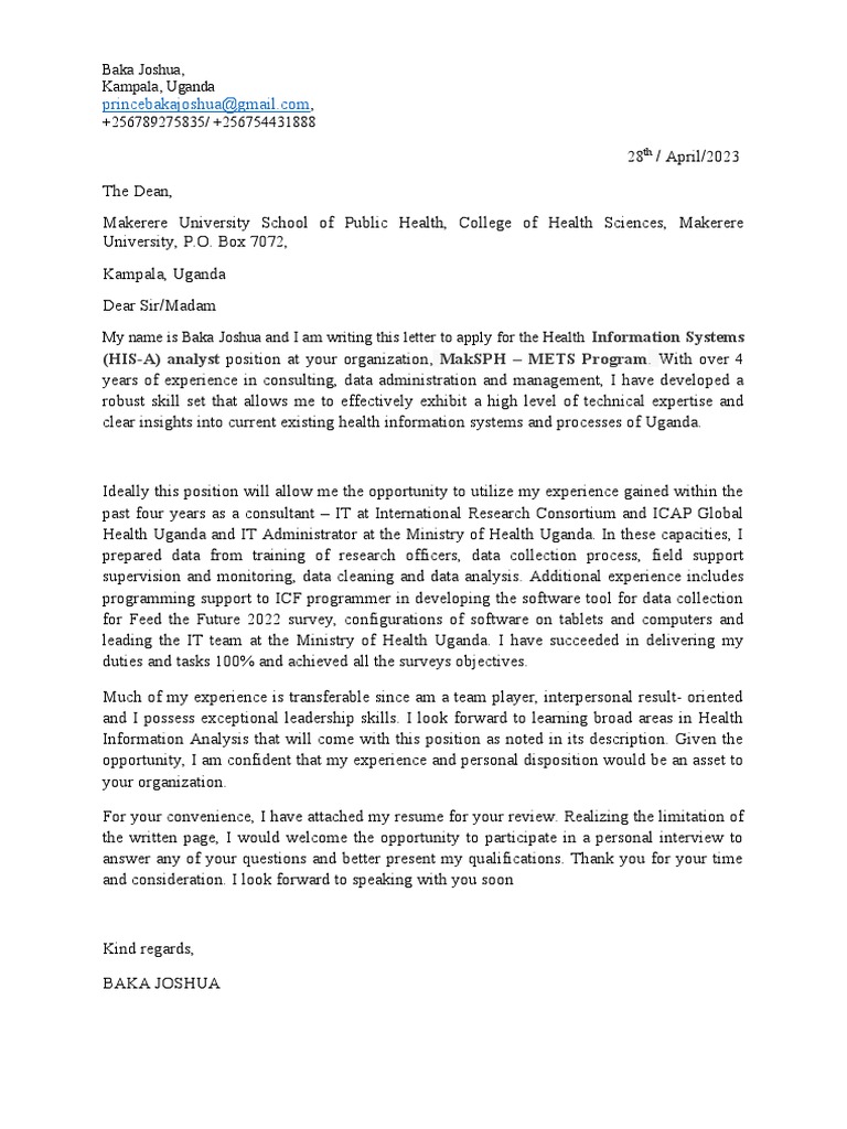 BAKA JOSHUA - Motivational Letter | PDF