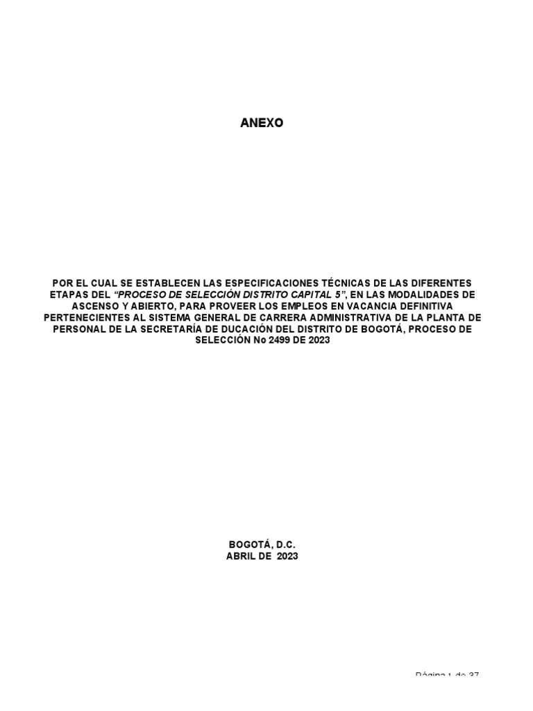 Anexo Tecnico Proceso de Seleccion Secretaria de Educacion 2023 ... Anexo Tecnico Proceso de Seleccion Secretaria de Educacion 2023 ...