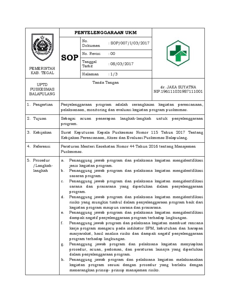 SOP Penyelenggaraan UKM | PDF | Bisnis