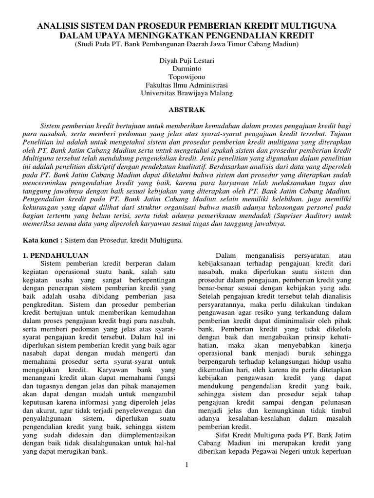 Analisis Pemberian Kredit Multiguna Bank Jatim | PDF | Pengelolaan ...