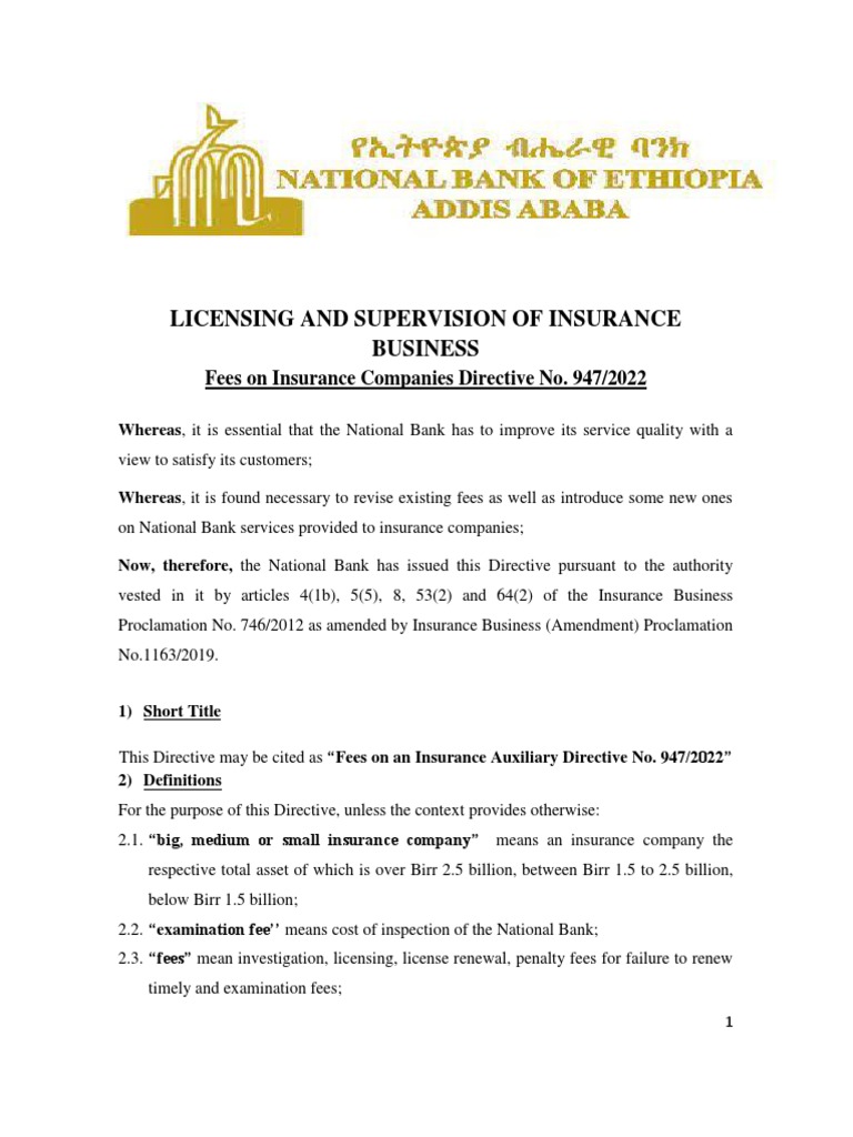 947 - Fees On Insurance Companies Directive No. 947-2022 | PDF ...