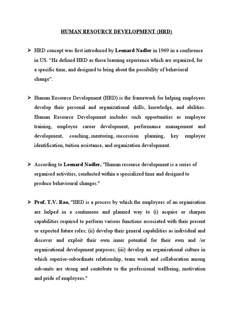 Leonard Nadler's HRD Framework Explained | PDF | Human Resources | Team ...