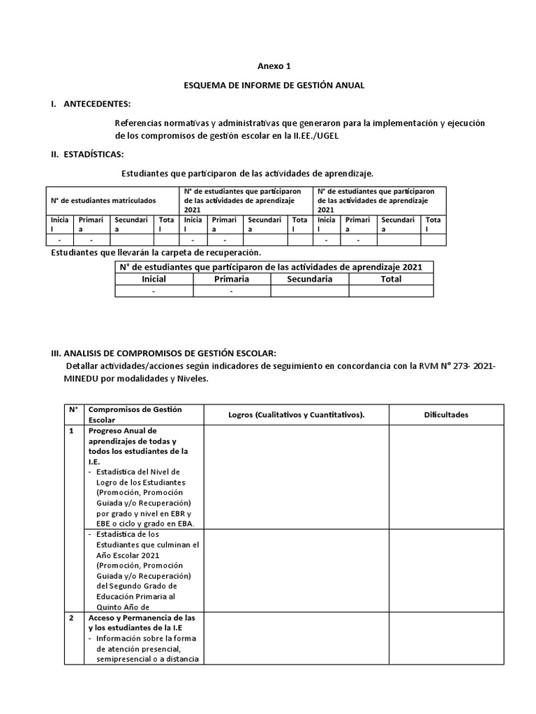 Esquema de Informe de Gestión Anual | PDF | Aprendizaje