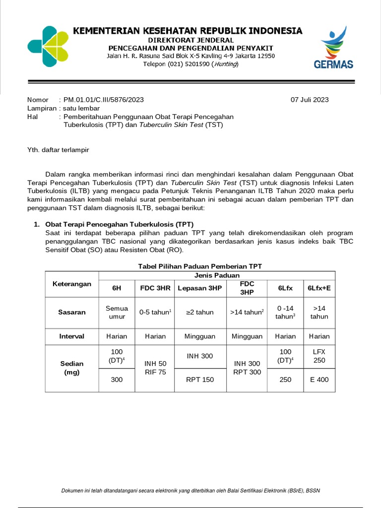 Pemberitahuan Obat TPT dan TST TBC | PDF