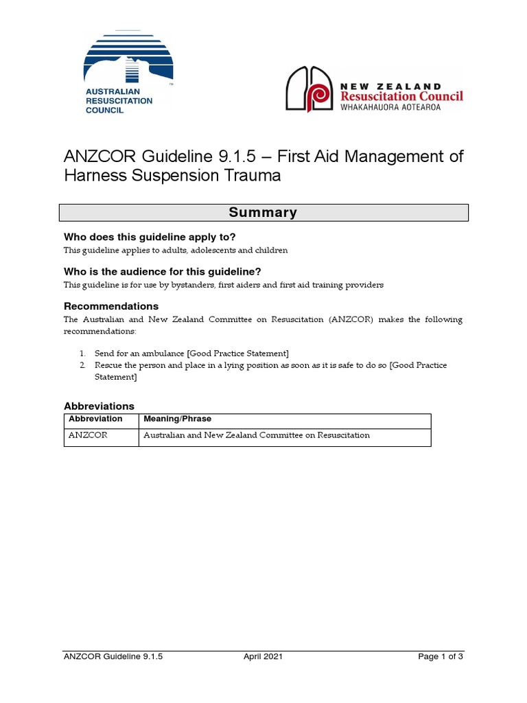 First Aid for Harness Suspension Trauma | PDF | Clinical Medicine ...