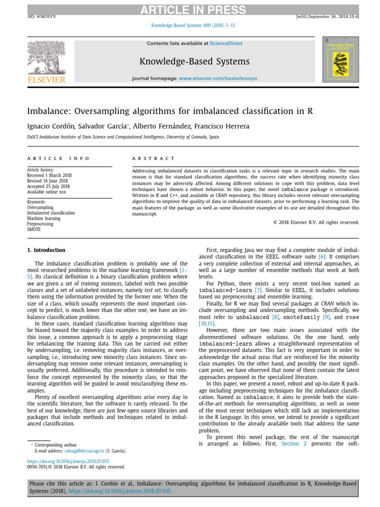 Oversampling Algorithms In R Pdf Statistical Classification Machine Learning