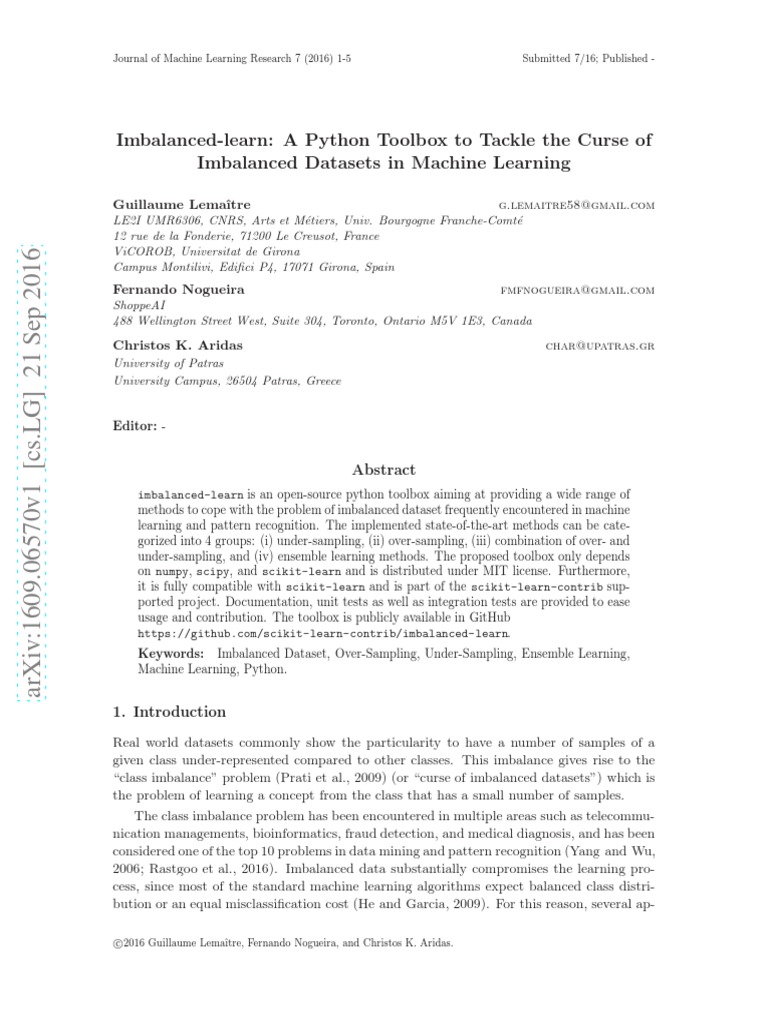 Imbalanced Learn Python | PDF | Machine Learning | Sampling (Statistics) Imbalanced Learn Python | PDF | Machine Learning | Sampling (Statistics)