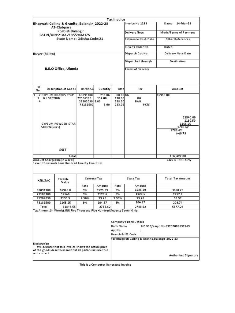 Bill Format Gypusm Board | PDF | Invoice | Taxes