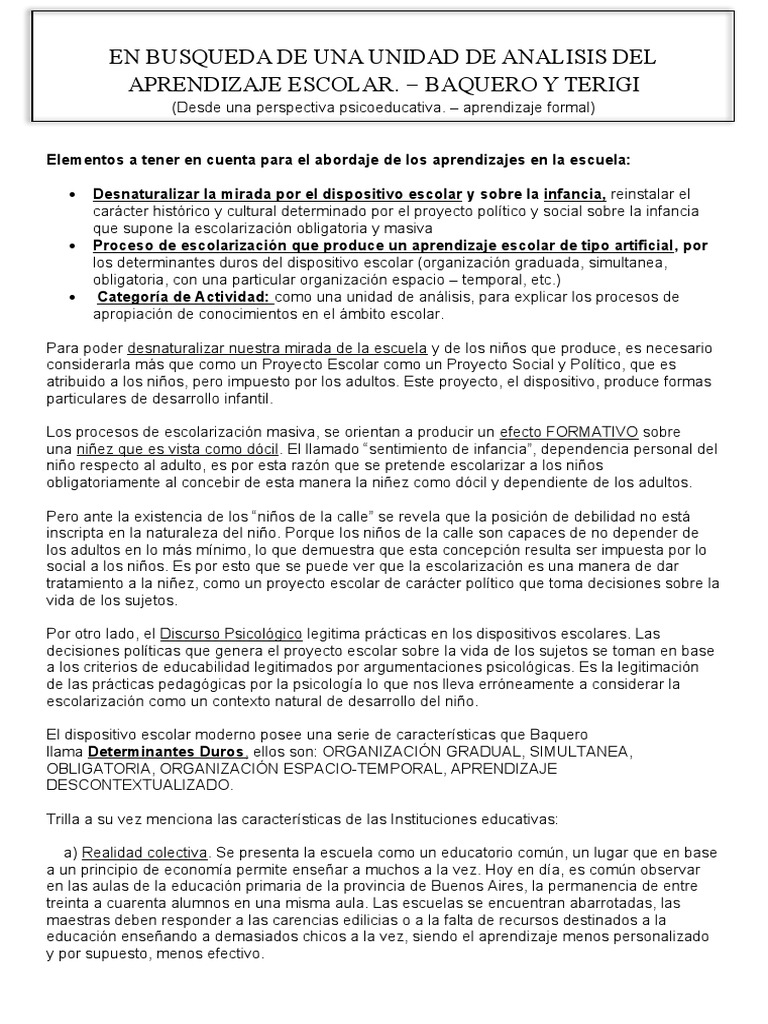 En Busqueda de Una Unidad de Analisis Del Aprendizaje Escolar - Baquero ...