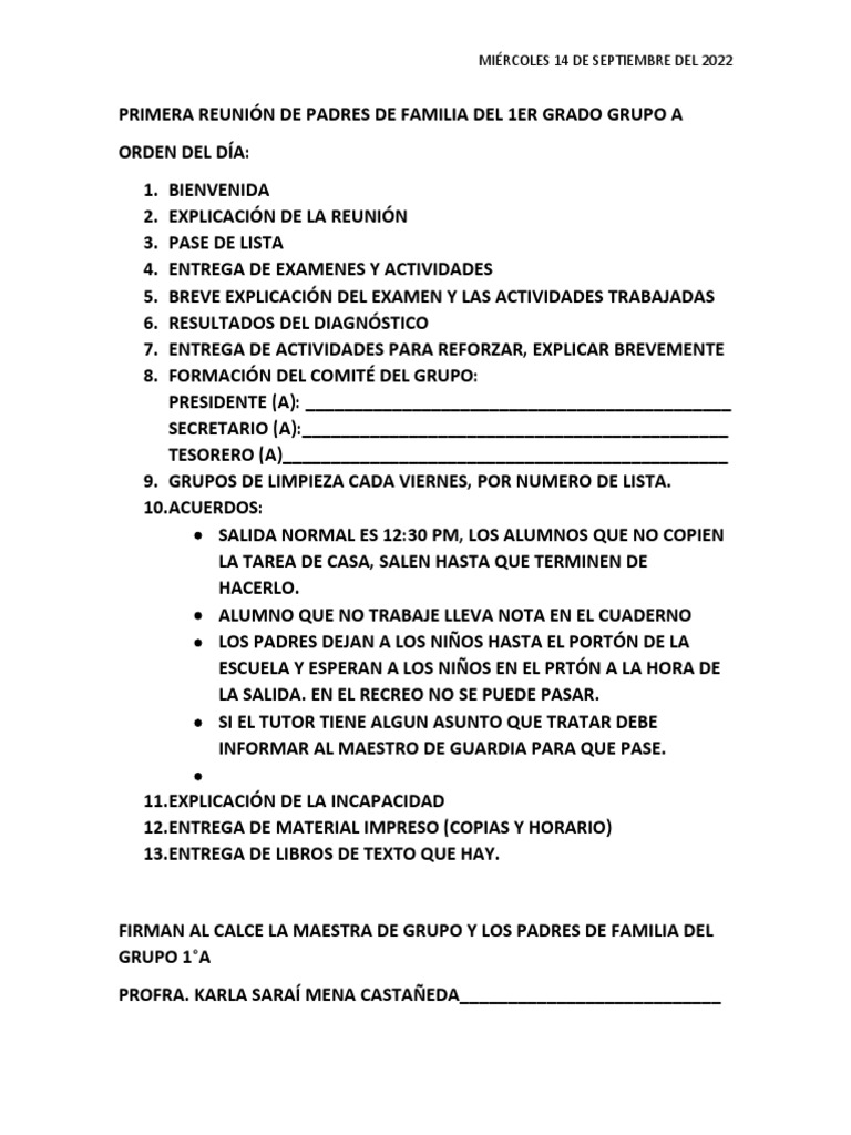 Orden Del Dia de Primera Reunión | PDF
