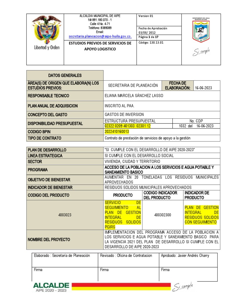 ESTUDIOS PREVIOS - SILVIA LEON - 2023 - Rios | PDF | Planificación | Residuos