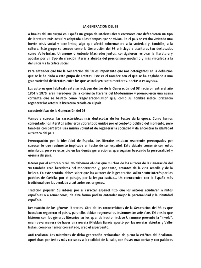 La Generacion Del 98 | PDF