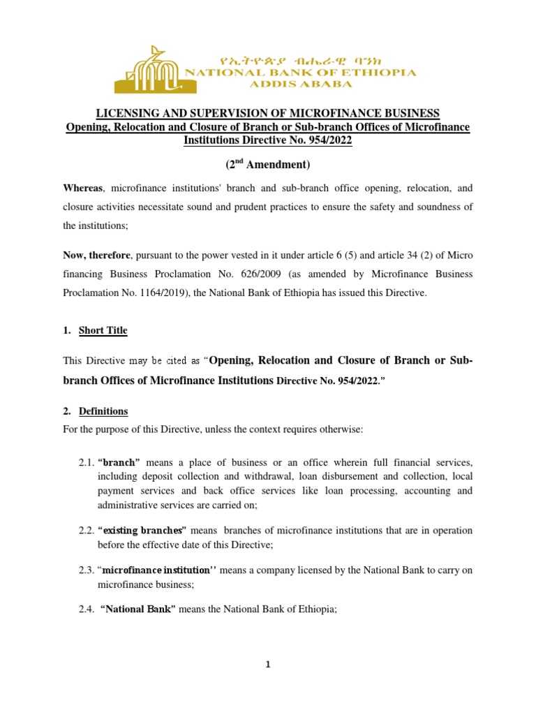 Microfinance Branch Operations Directive | PDF | Banks | Microfinance