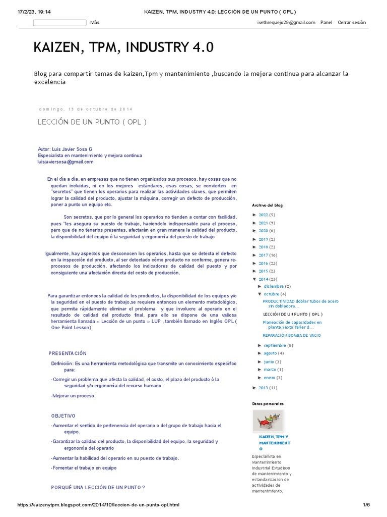 Kaizen, TPM, Industry 4.0 - Lección de Un Punto (Opl) | PDF | Factores ...