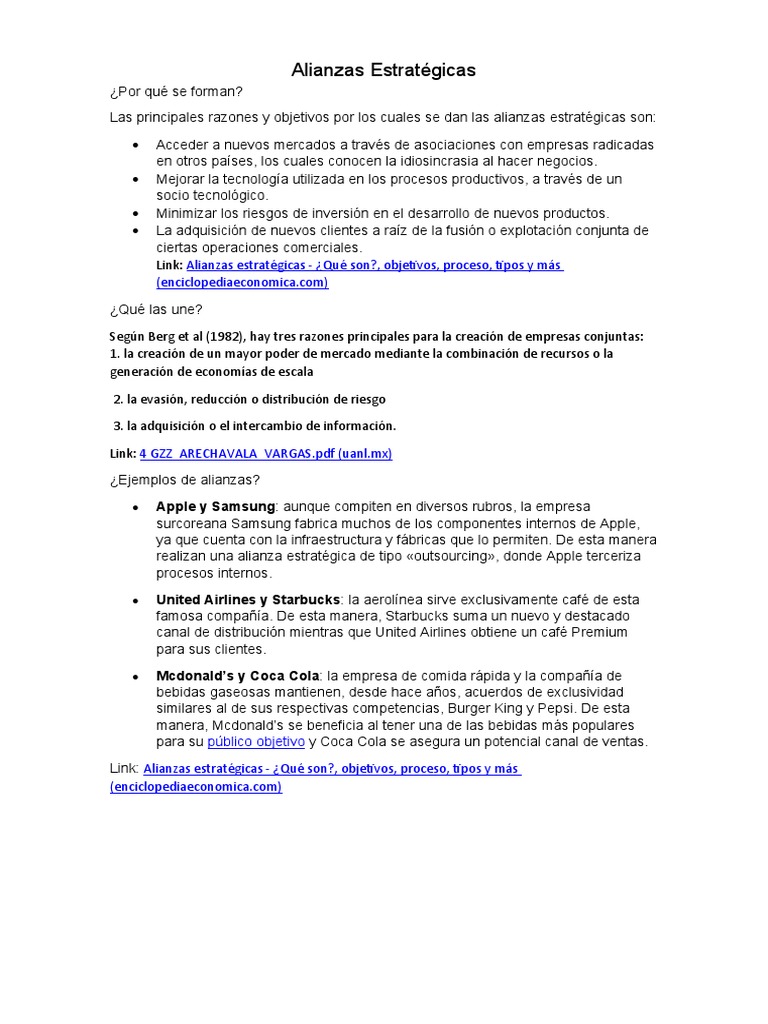Razones y Ejemplos de Alianzas Estratégicas | PDF