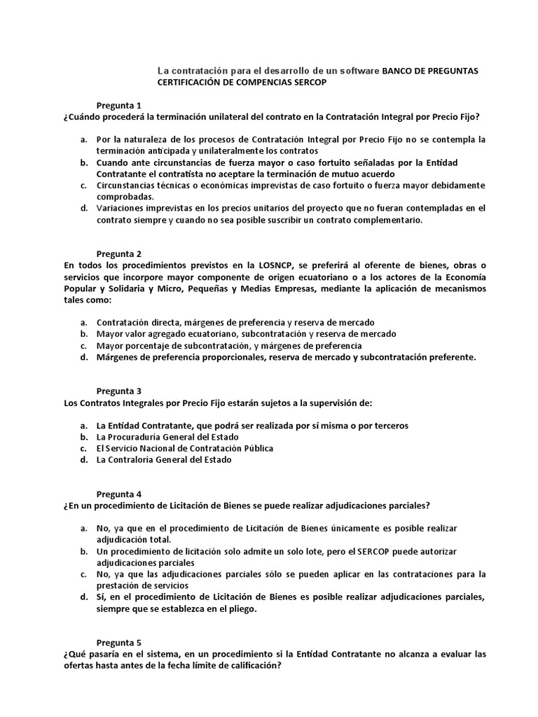 Banco de Preguntas 1 | PDF | Subasta | Outsourcing