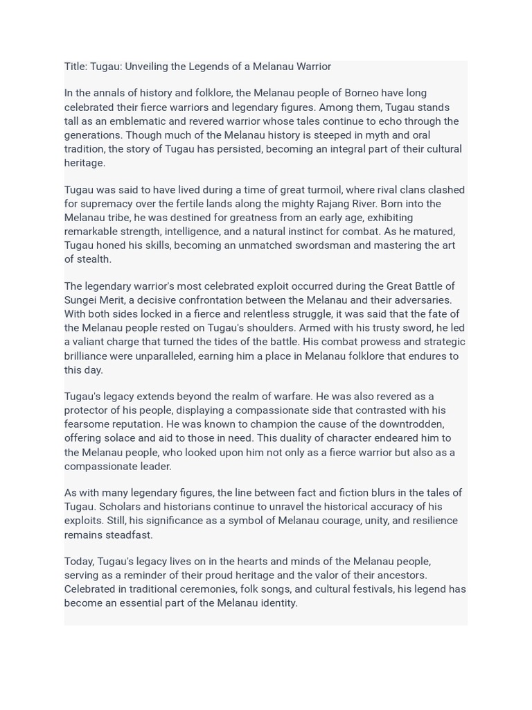 Title - Tugau - Unveiling The Legends of A Melanau Warrior | PDF ...