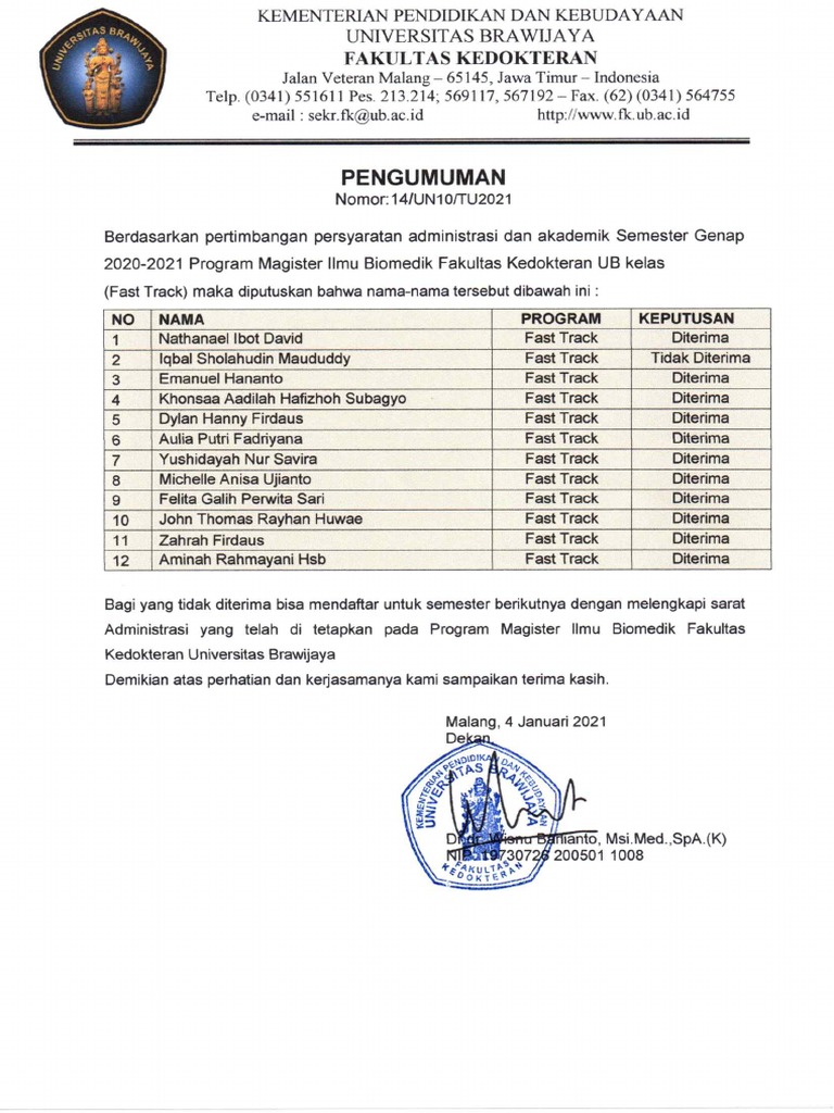 Kelas Fast Track s2 Ilmu Biomedik | PDF