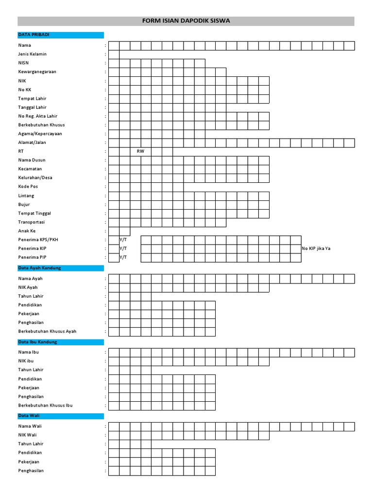 Form Isian Dapodik | PDF