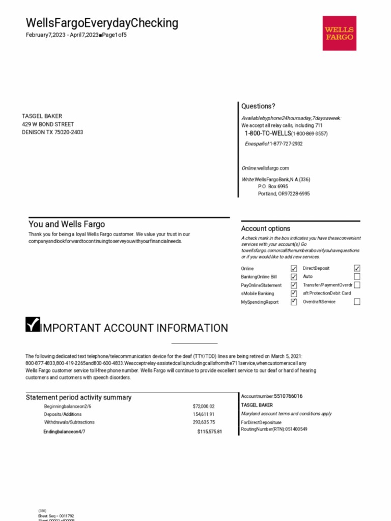 TASGEL BAKER Bank Statement | PDF
