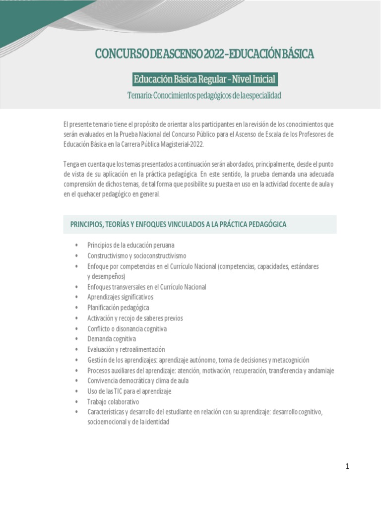 TEMARIO EBR-Nivel-Inicial | PDF | Plan de estudios | Aprendizaje