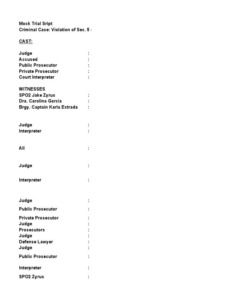 Mock Trial Script | PDF | Witness | Prosecutor