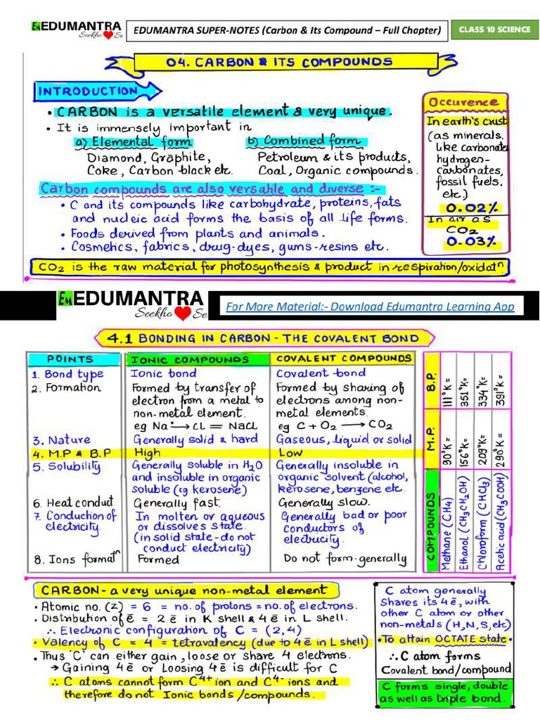 CH No4 Carbon and Its Compounds Edumantra Super Notes | PDF