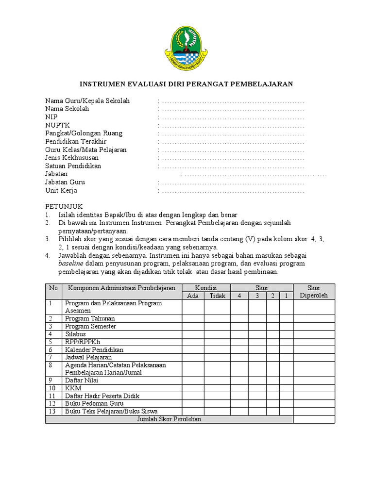 Format Instrumen Evaluasi Diri Perangat Pembelajaran | PDF | Karier & Perkembangan