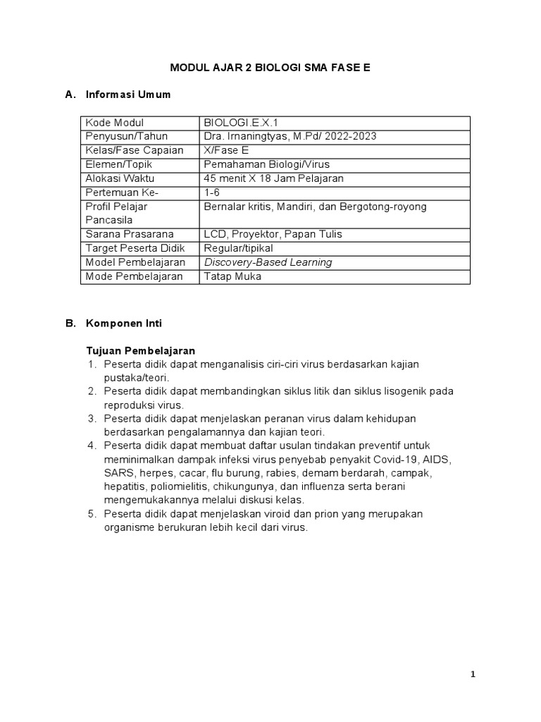 B. MODUL AJAR IPA BIOLOGI SMA KELAS X BAB 2-Edit Irna | PDF | Karier & Perkembangan | Sains ...