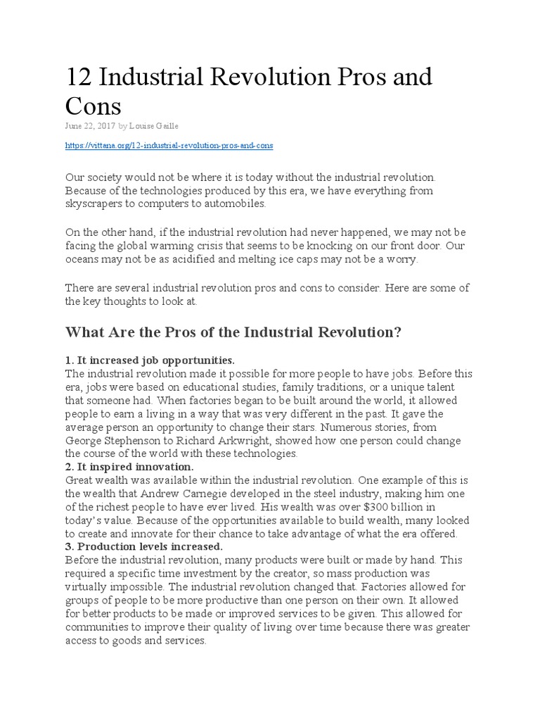 12 Industrial Revolution Pros and Cons | PDF | Industrial Revolution ...