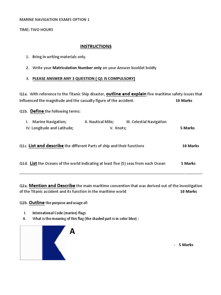Marine Navigation Exams Option 1 | PDF | Navigation | Ships