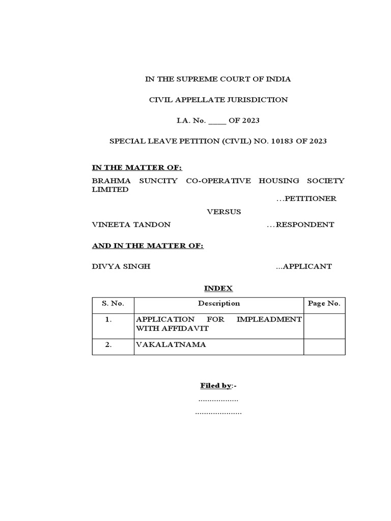 Application for Impleadment in SLP 10183 | PDF | Affidavit | Public Law