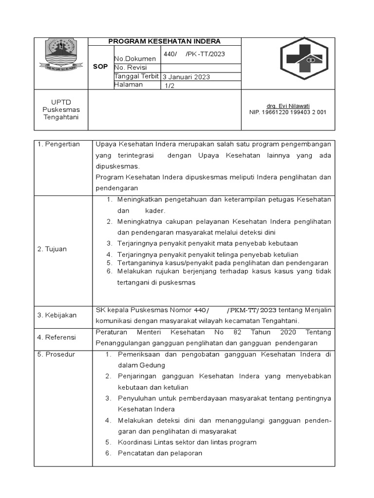 Sop Kesehatan Indera | PDF | Pengembangan Diri | Kesehatan Holistik