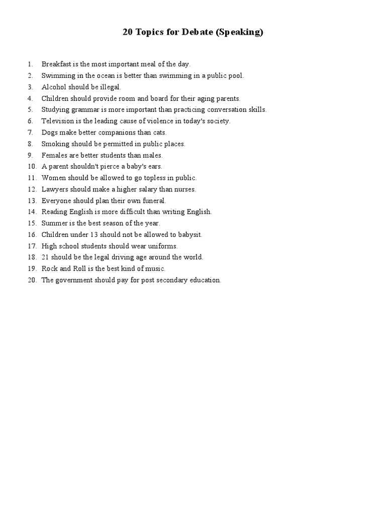 20 Topics For Debate | PDF