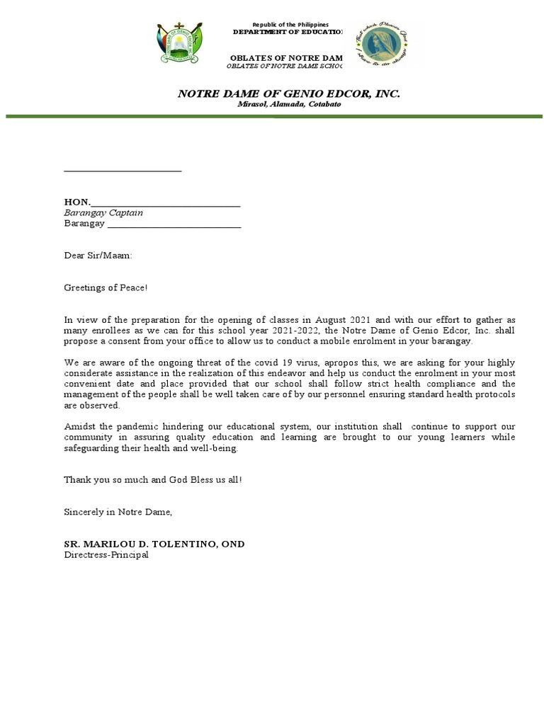 Letter For Mobile Enrolment | PDF